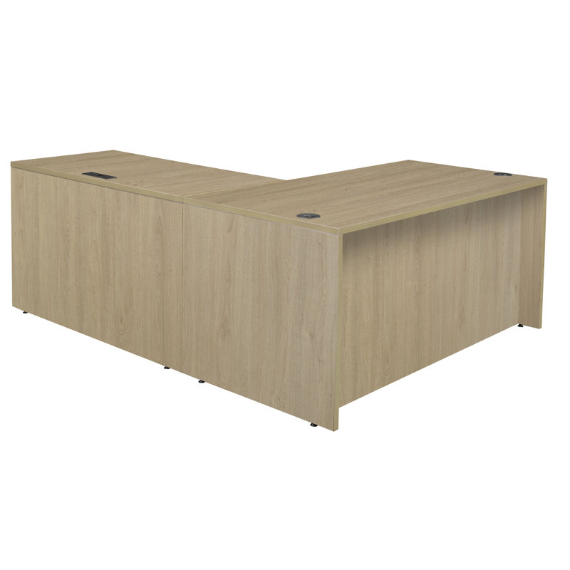 Inbox Zero Legacy 60 x 77 in. L Desk with Single Full Pedestal Drawer Unit Noble Oak